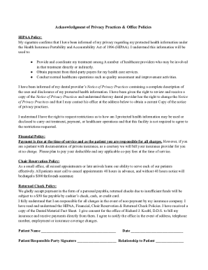 Fillable Online Acknowledgment of Privacy Practices & Office Policies Fax Email Print - pdfFiller