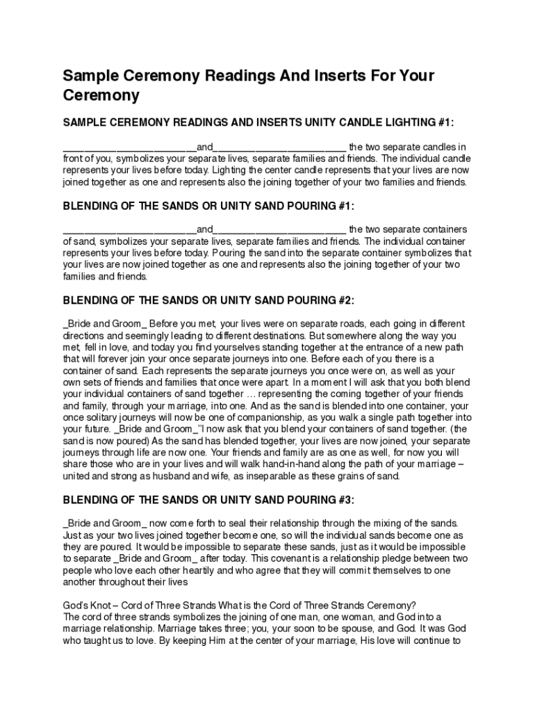 Fillable Online Sample Ceremony Readings And Inserts For Your Ceremony ...