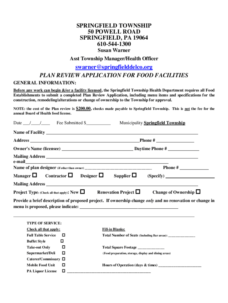Fillable Online Plan Review Application for Food Facility Fax Email Print - pdfFiller