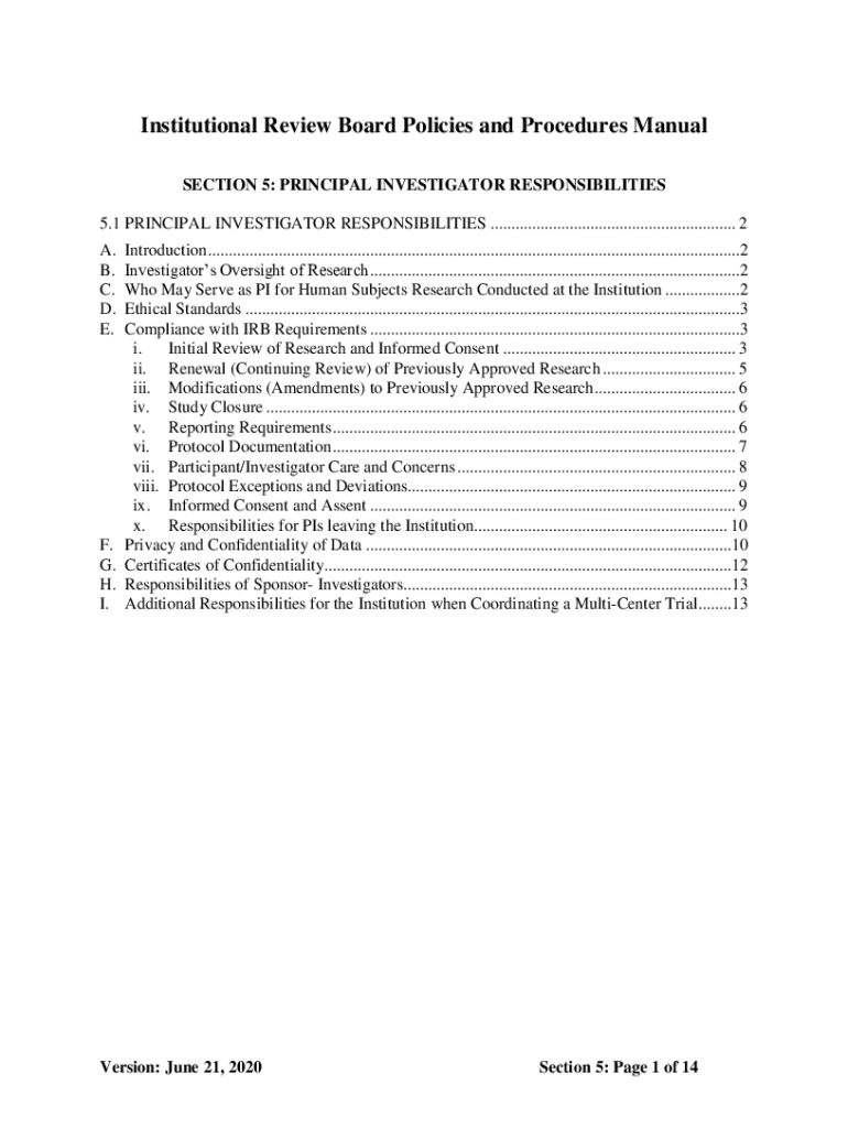 Fillable Online SECTION 5: PRINCIPAL INVESTIGATOR RESPONSIBILITIES Fax ...