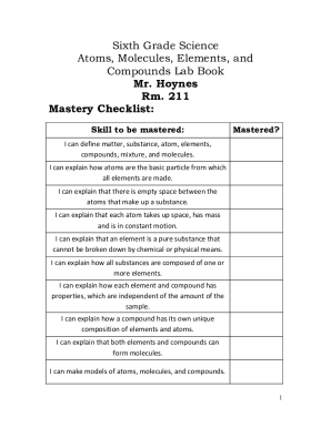 Fillable Online Sixth Grade Science Atoms, Molecules, Elements, and ...