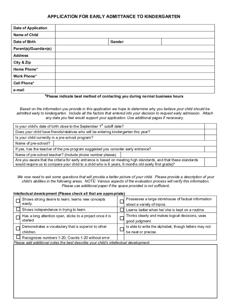 Fillable Online Application for early admission Fax Email Print - pdfFiller