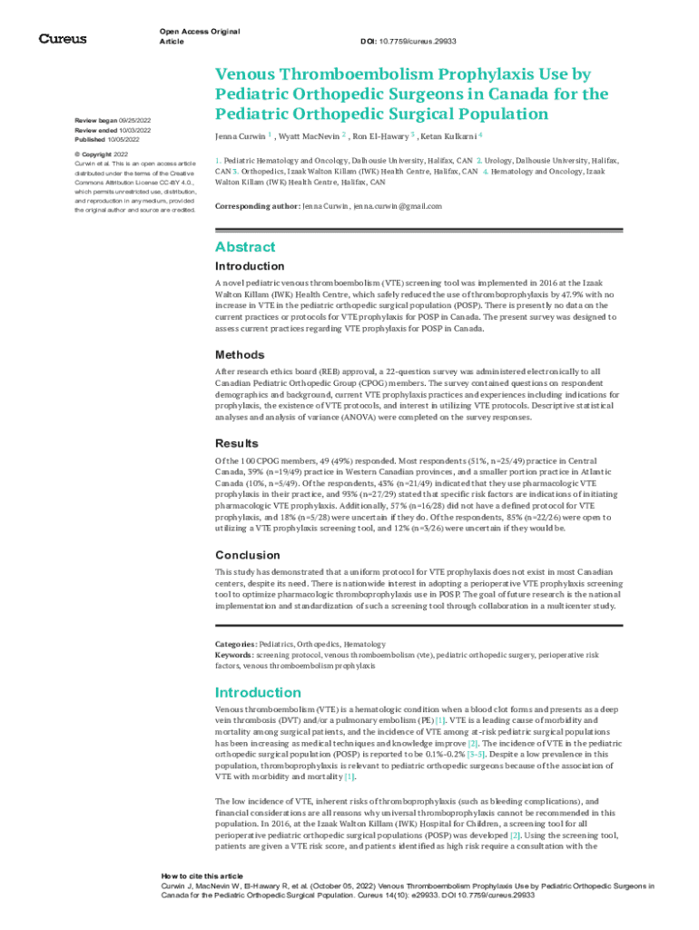 Fillable Online Venous Thromboembolism Prophylaxis Use by Pediatric ...