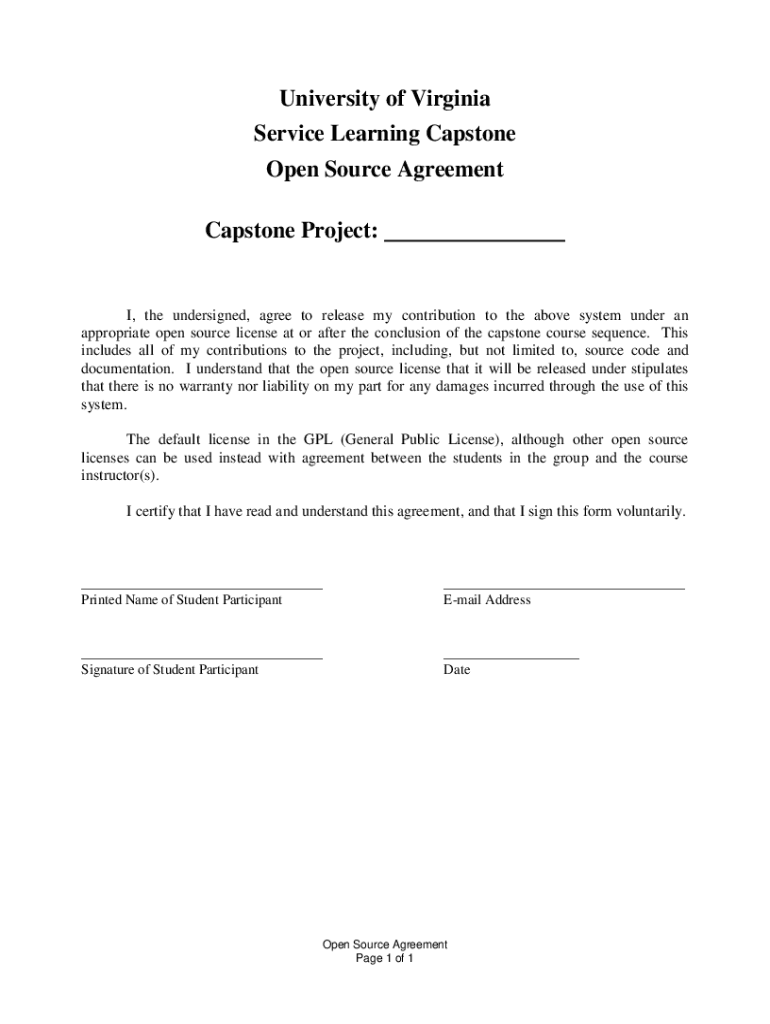 Fillable Online aaronbloomfield github Open Source Agreement Capstone Project Fax Email Print ...