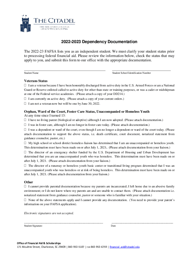 Fillable Online The 2022-23 FAFSA lists you as an independent student ...