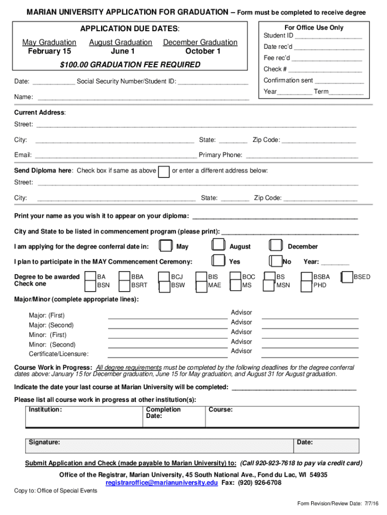 Fillable Online Application for Graduation Form Fax Email Print - pdfFiller
