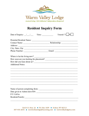 Fillable Online Resident Inquiry Form Fax Email Print - pdfFiller