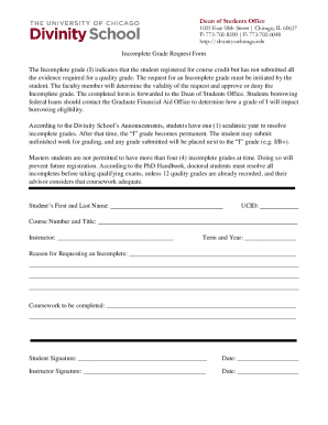 Fillable Online Dean of Students Office Incomplete Grade Request Form ...