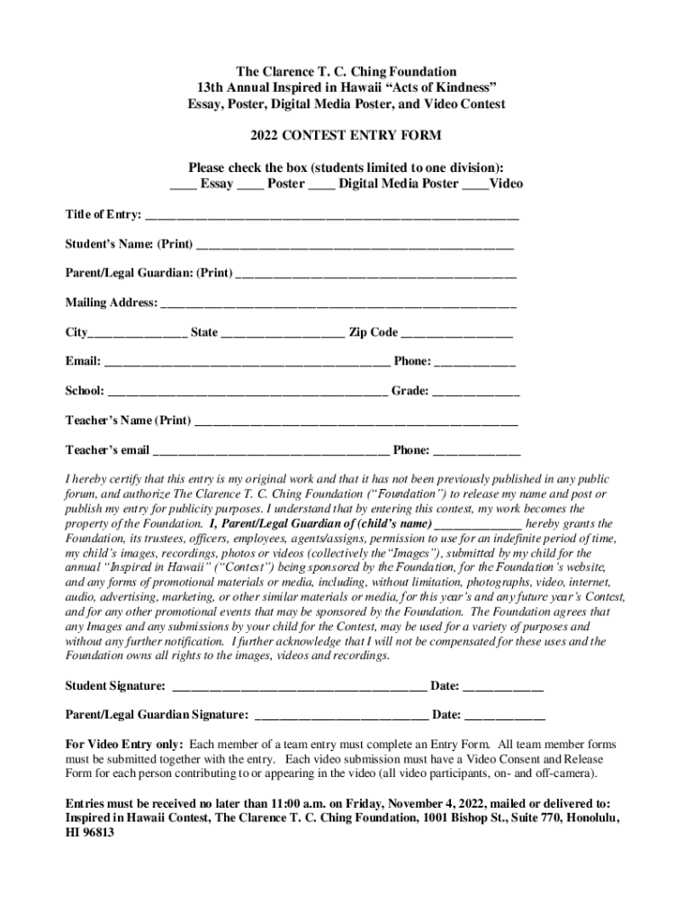 Fillable Online The Clarence T.C. Ching Foundation's "Inspired in ...