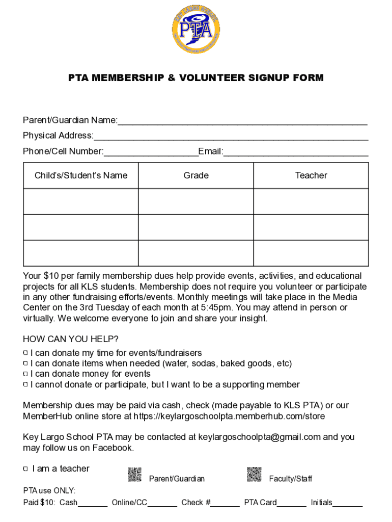 Fillable Online PTA MEMBERSHIP FORM PDF Fax Email Print - pdfFiller
