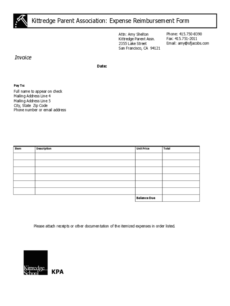 Fillable Online Expense Reimbursement Form - San Francisco Fax Email Print - pdfFiller