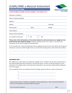 Fillable Online Beginning Band Application for a School Instrument Fax ...