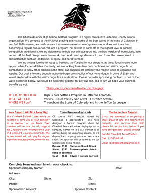 Fillable Online Chatfield Senior High School SoftballLittleton CO Fax ...