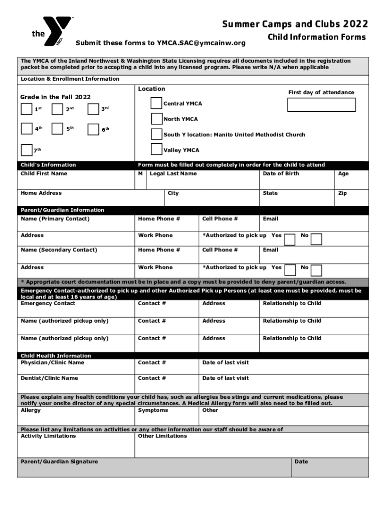 Fillable Online Submit these forms to YMCA Fax Email Print - pdfFiller