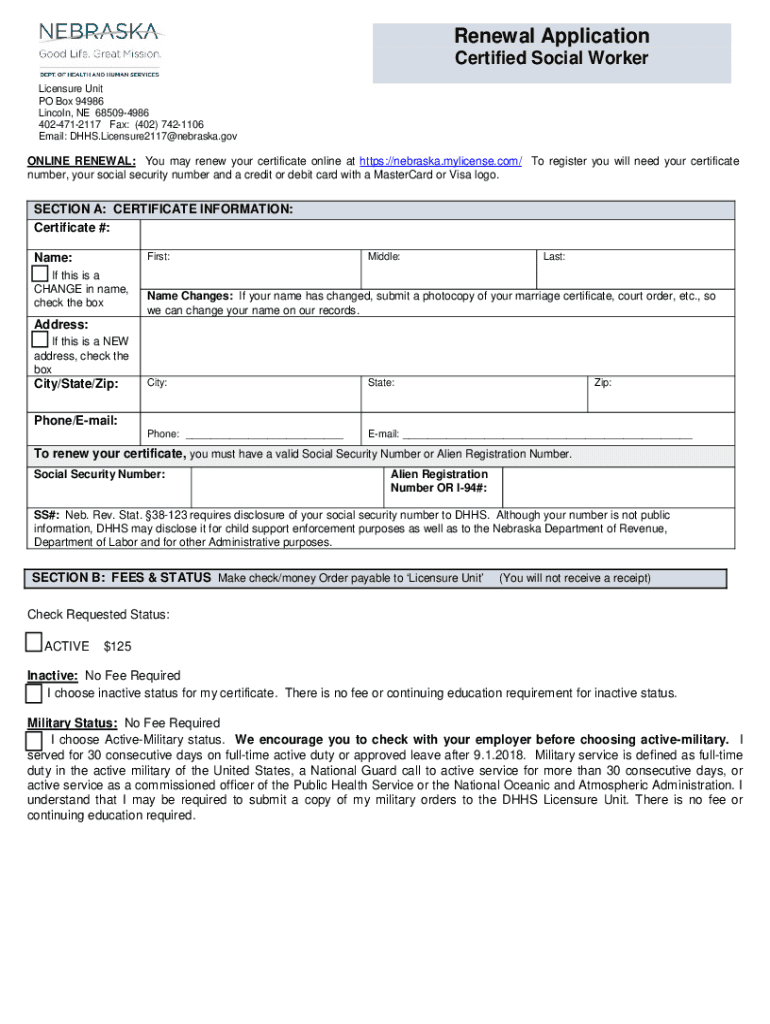 Fillable Online dhhs ne License Renewals - Department of Health and ...