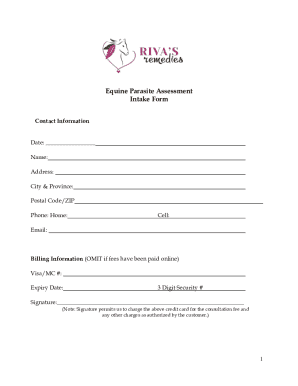 Fillable Online Equine Parasite Assessment Intake Form Fax Email Print ...