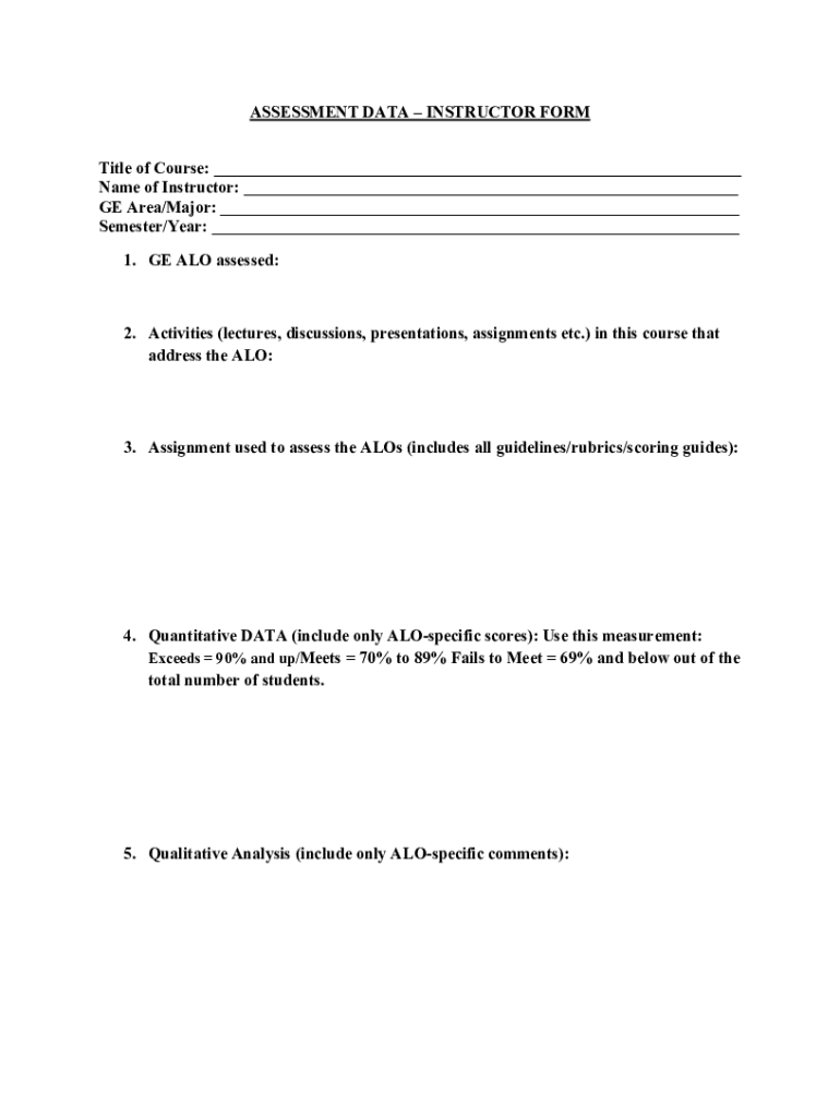 Fillable Online ASSESSMENT DATAINSTRUCTOR FORM Fax Email Print - pdfFiller