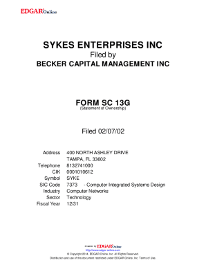 Fillable Online SYKES ENTERPRISES INC. FORM SC 13G (Statement of ...