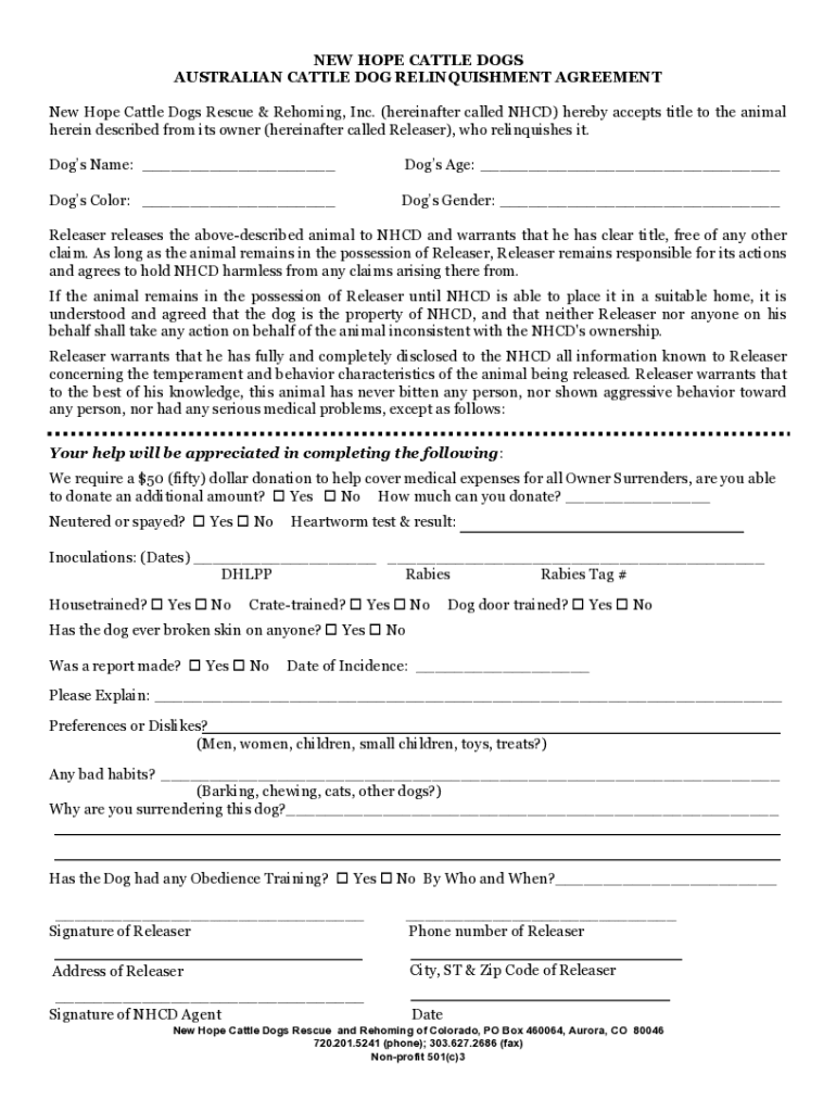 Fillable Online New Hope Cattle Dogs Rescue - New Hope Cattle Dogs Fax ...