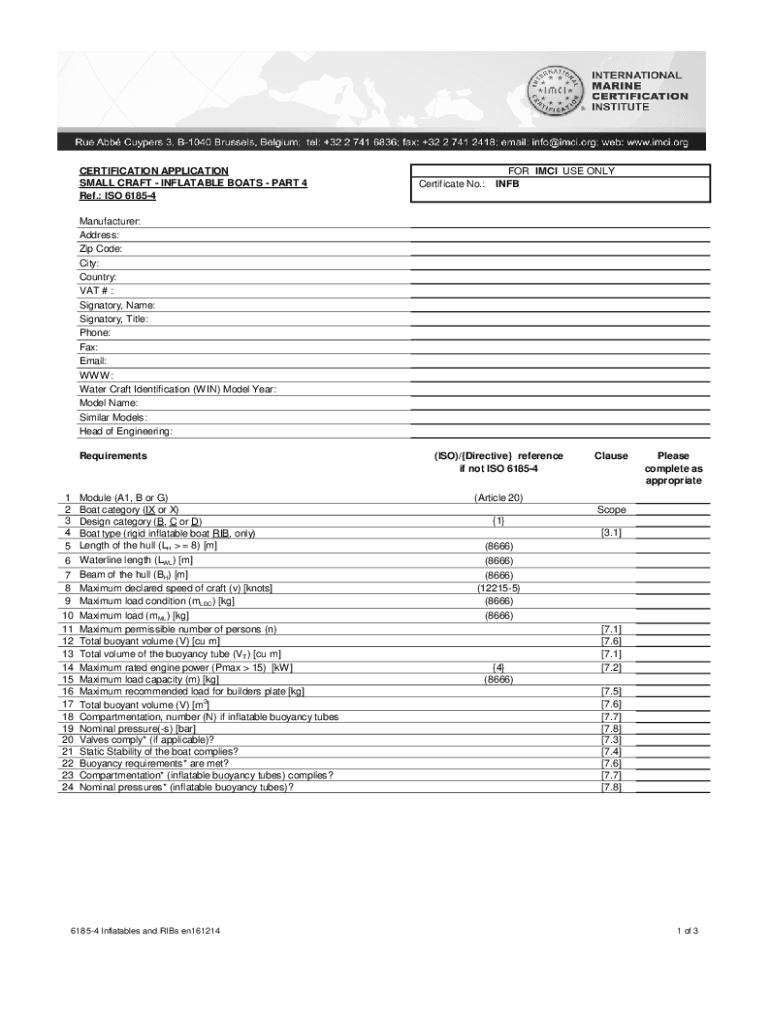 Fillable Online INFLATABLE BOATS - PART 4 Certificate No.: INFB Ref ...