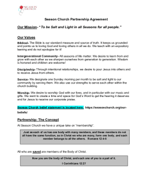 Fillable Online Season Church Partnership Agreement Our Mission Fax ...