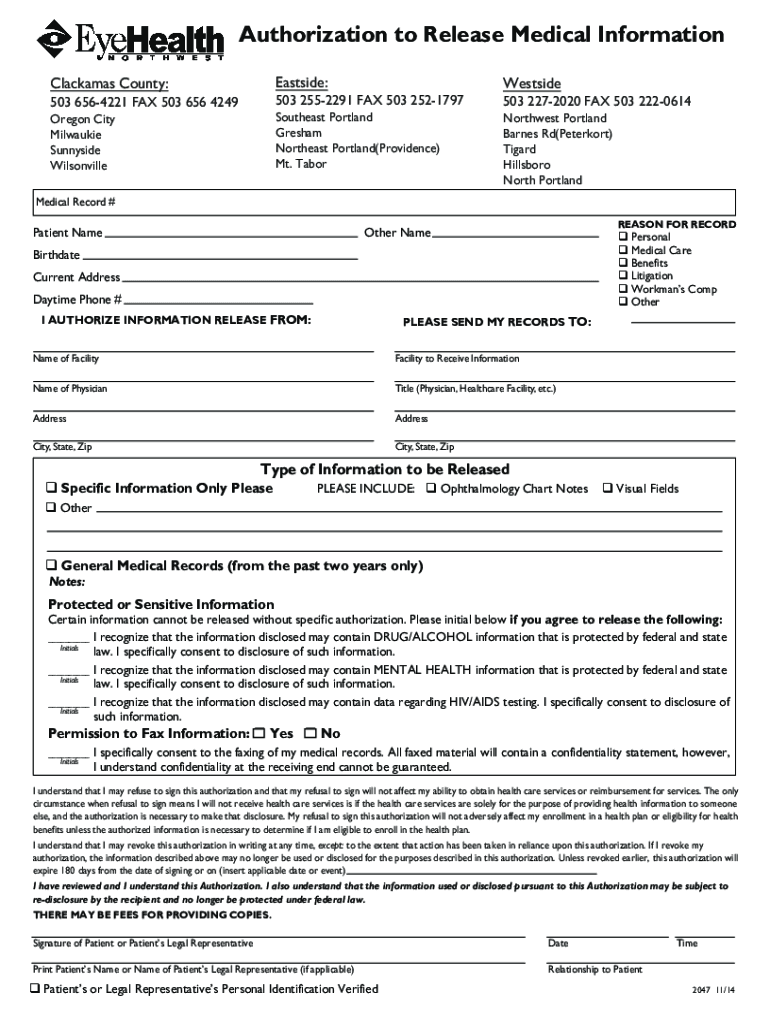 Fillable Online Release of InformationThe Oregon Clinic Fax Email Print - pdfFiller