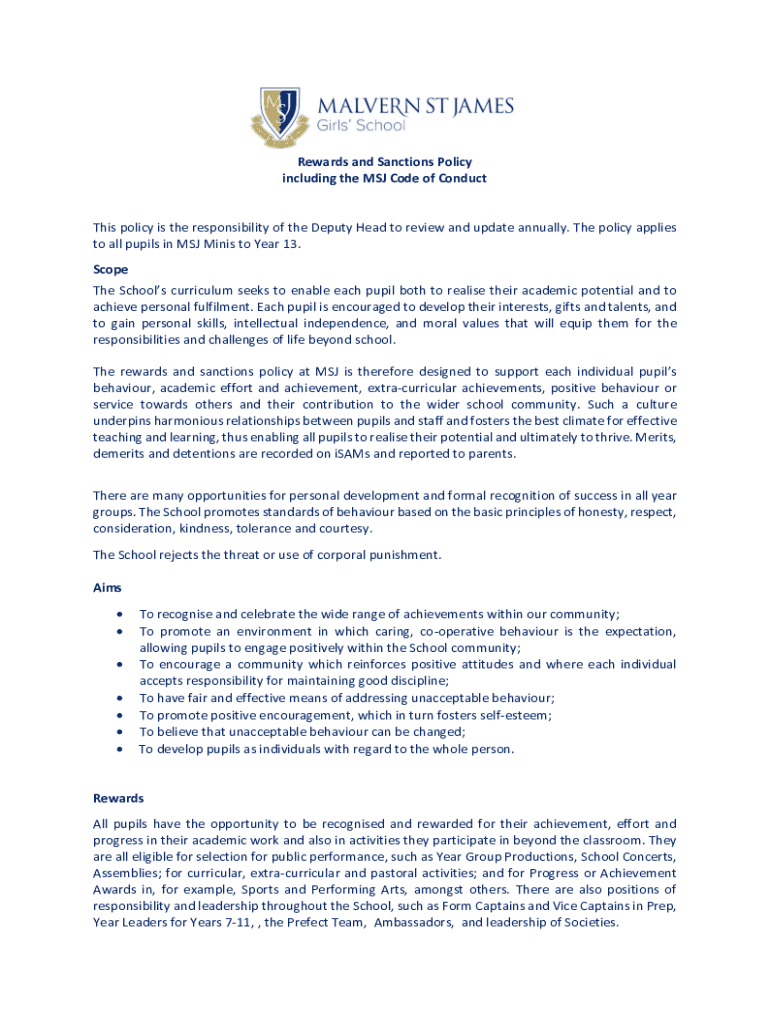 Fillable Online Rewards and Sanctions Policy (Including use of ... Fax ...