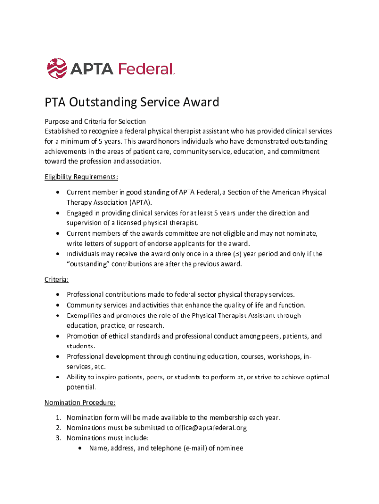Fillable Online PTA Outstanding Service Award Fax Email Print - pdfFiller