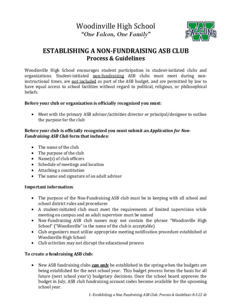Fillable Online 1-Establishing a Non-Fundraising ASB Club-Process and ...