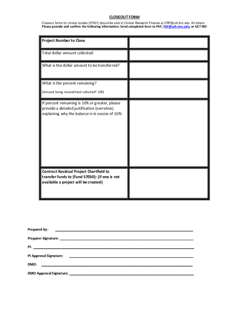 Fillable Online Closeout Form Fax Email Print - pdfFiller