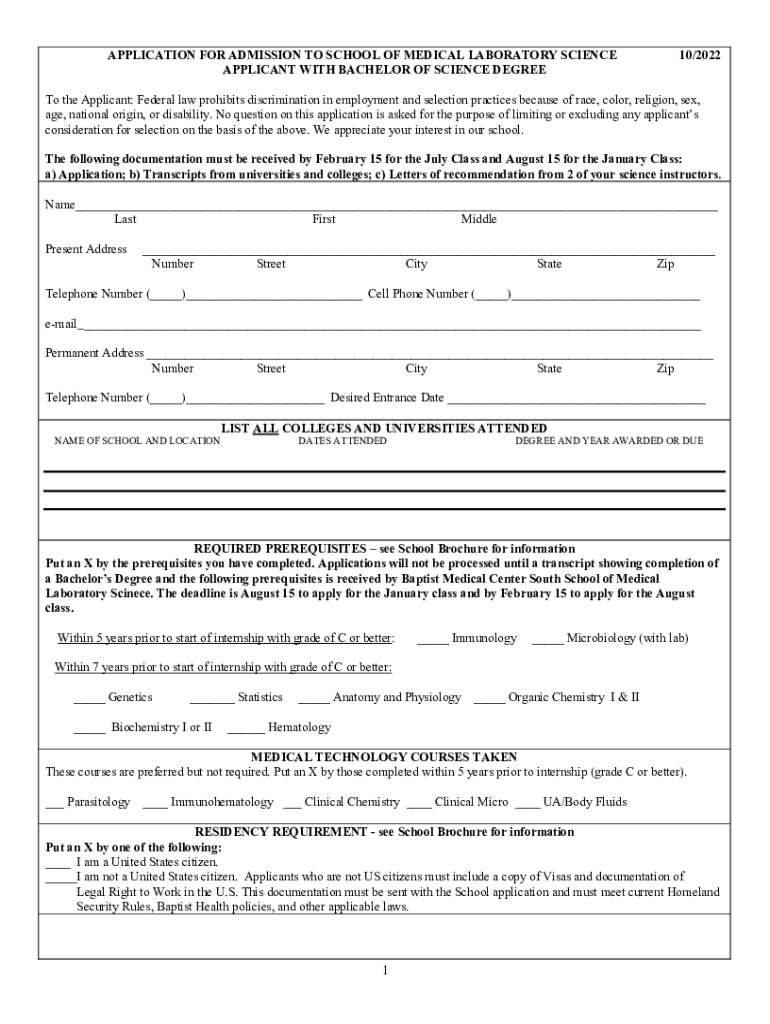 Fillable Online 1 APPLICATION FOR ADMISSION TO SCHOOL OF MEDICAL ...