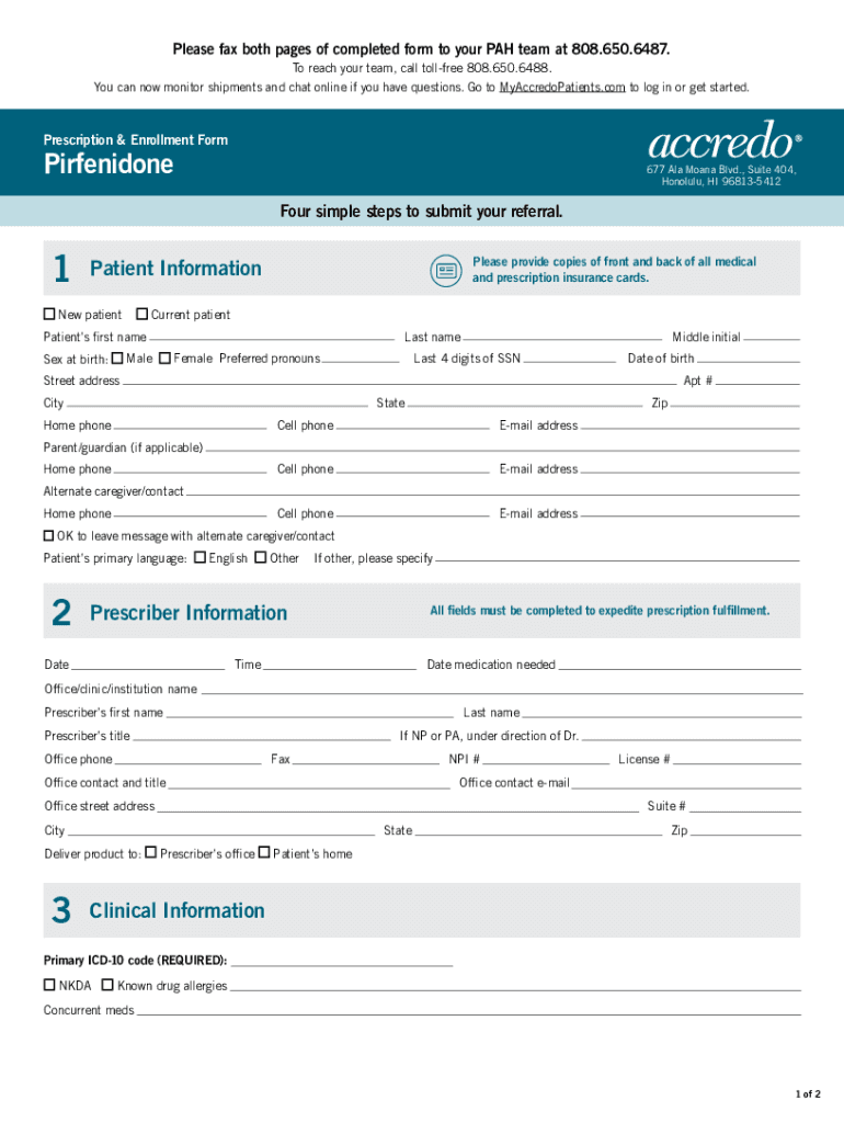 Fillable Online Prescription & Enrollment Form PAH Infusion Fax Email ...