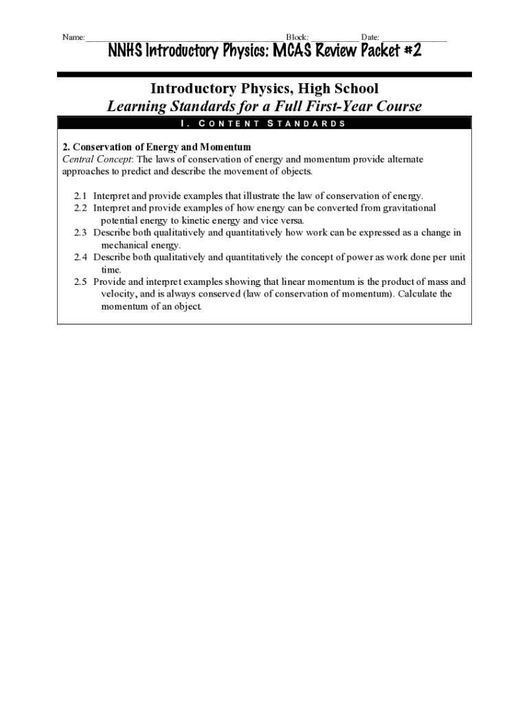 Fillable Online Physics Mcas Review - Fill Online, Printable, Fillable, Blank Fax Email Print ...