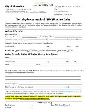 Fillable Online THC PRODUCTS NEW LICENSE AP PACKET revised ... Fax ...