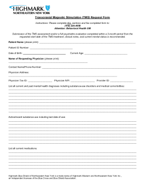 Fillable Online Transcranial Magnetic Stimulation Request Form Fax ...