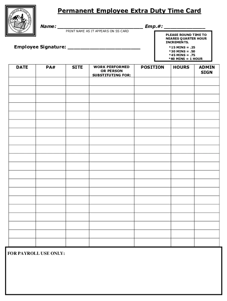 Fillable Online extra duty/overtime time sheet Fax Email Print - pdfFiller