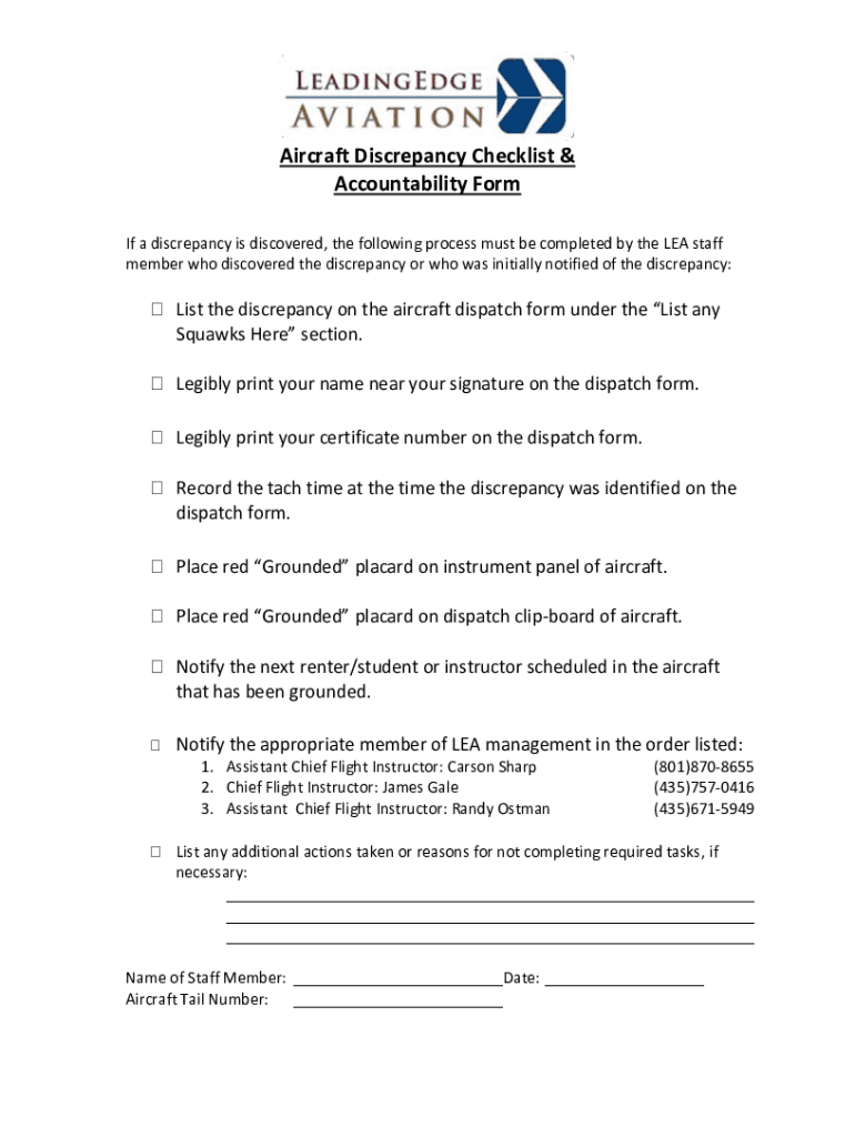 Fillable Online Aircraft discrepancy sheet: Fill out & sign online Fax ...