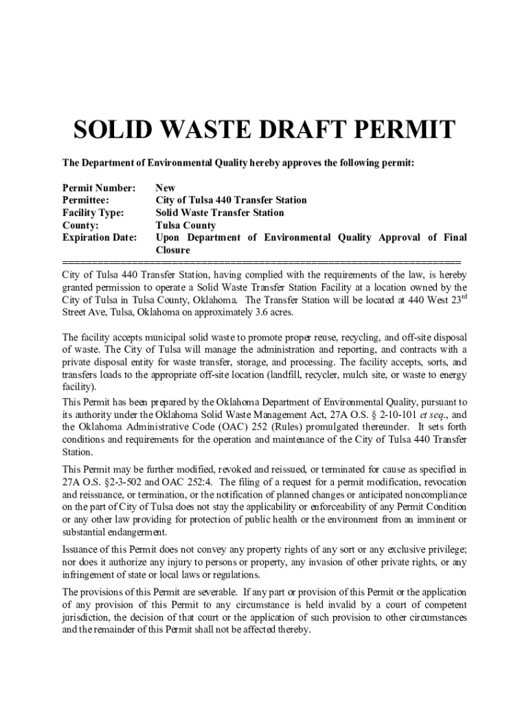 Fillable Online Solid Waste Transfer Station Permit Application for the ...