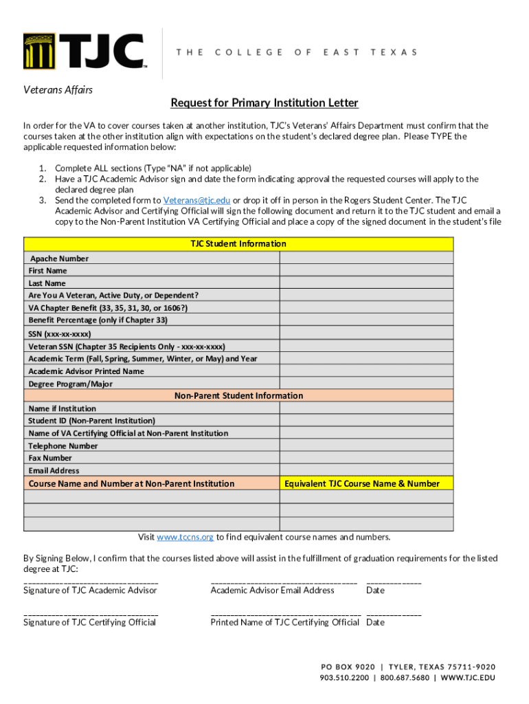 Fillable Online Request for Primary Institution Letter Fax Email Print ...