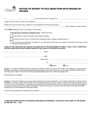 Fillable Online NOTICE OF INTENT TO FILE OBJECTION WITH BOARD ... Fax Email Print - pdfFiller