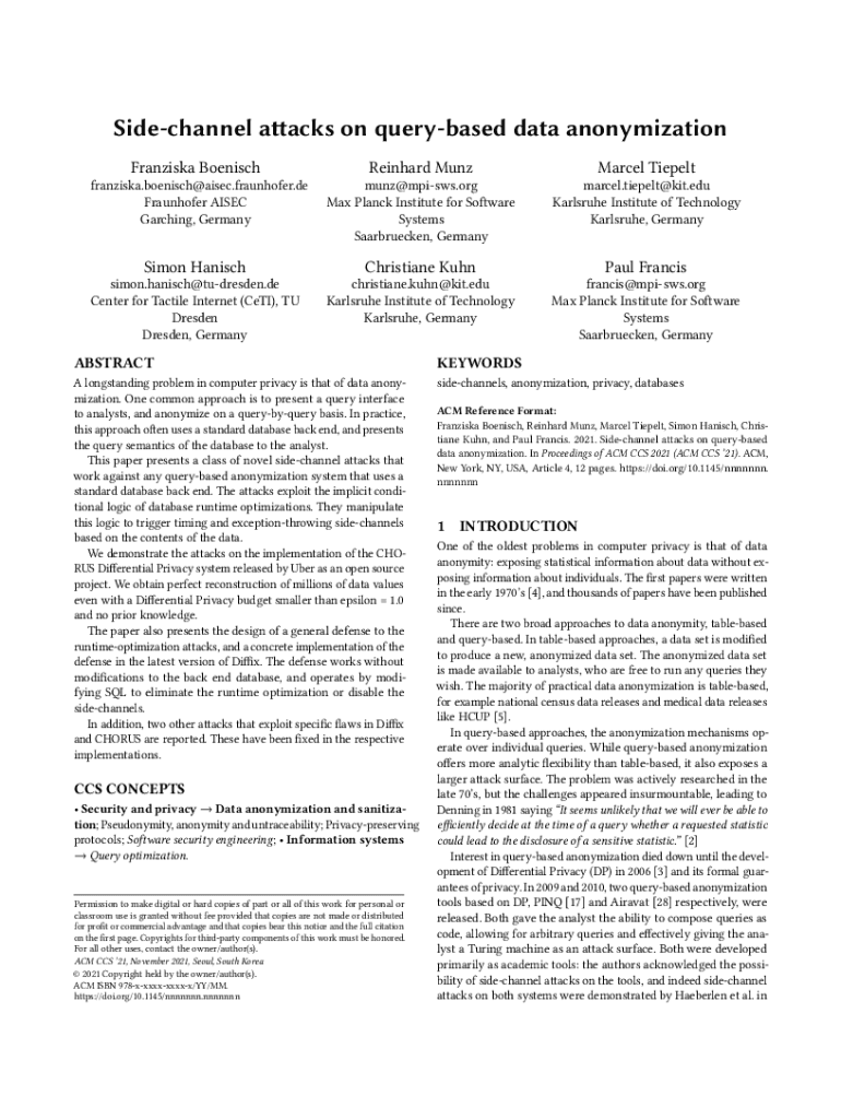 Fillable Online Systematic Classification of Side-Channel Attacks: A ... Fillable Online Systematic Classification of Side-Channel Attacks: A ...