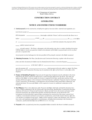 Fillable Online RUS Form 200 Construction Contract Generating Notice ...