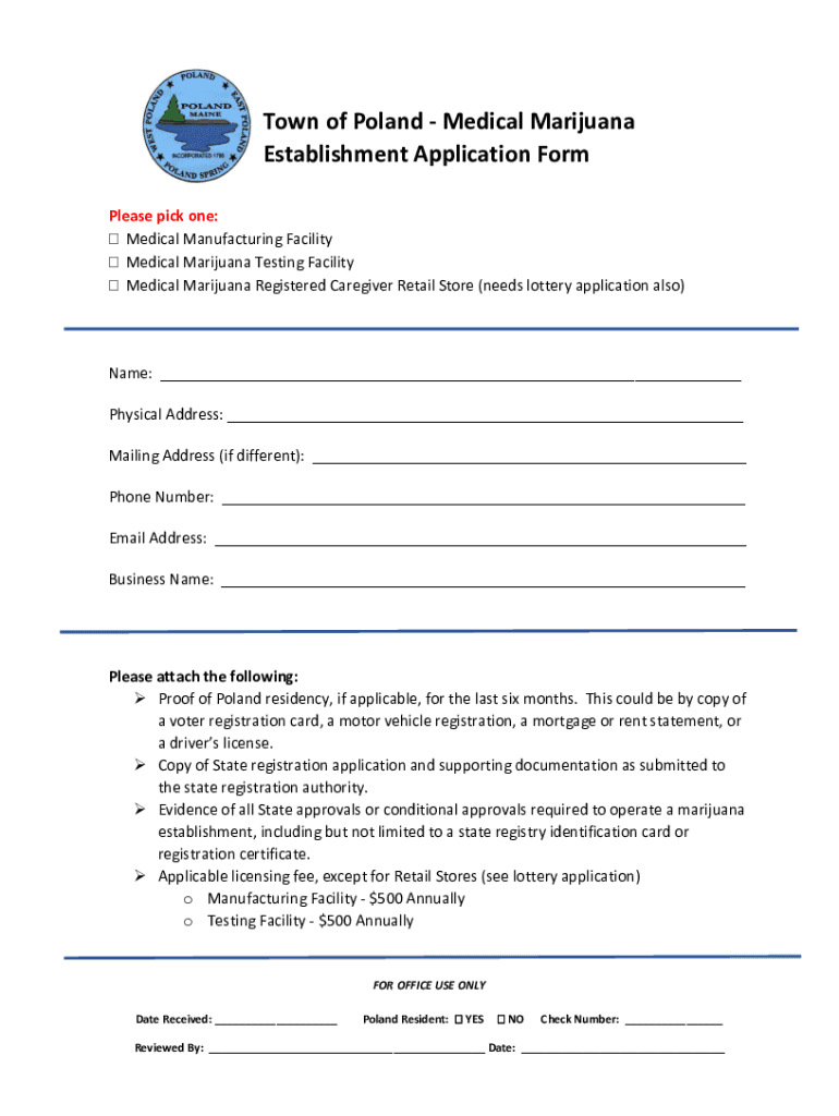 Fillable Online Medical Marijuana Establishment Application Form Fax Email Print - pdfFiller