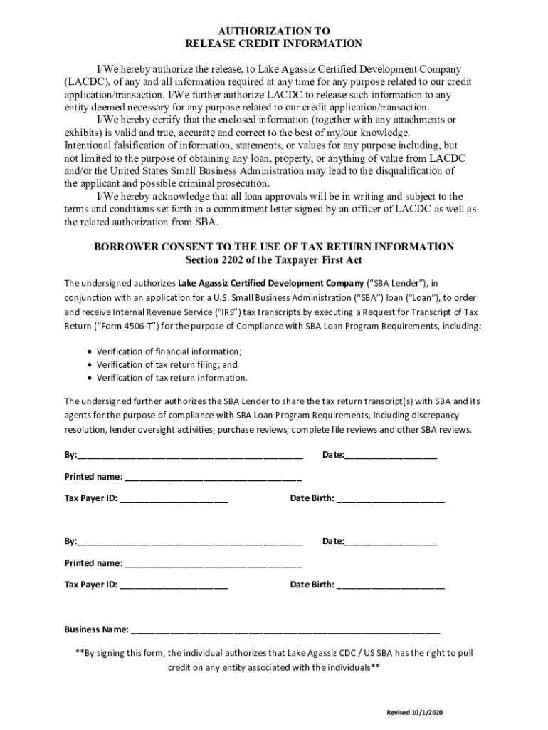 Fillable Online AUTHORIZATION TO RELEASE CREDIT INFORMATION I/ ... Fax Email Print - pdfFiller