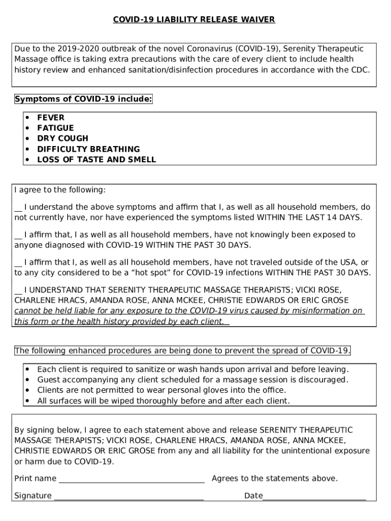 Example COVID-19 Liability Release Waiver for Clients Doc Template ...