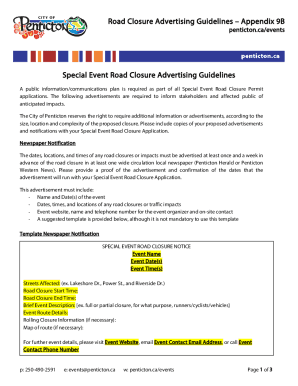 Fillable Online Special Event Road Closure Permit Application Appendix ...