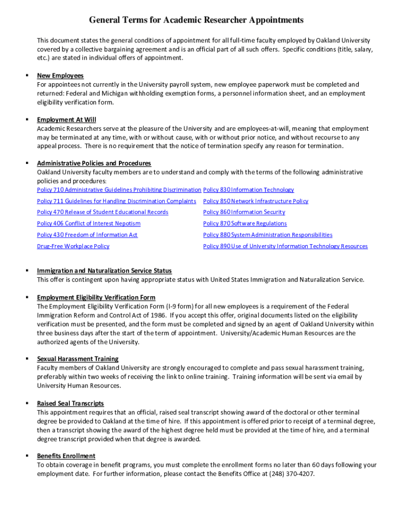 Fillable Online General Terms for Academic Researcher Appointments Fax Email Print - pdfFiller