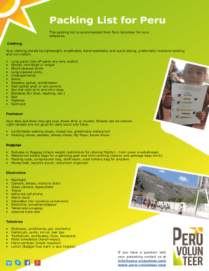 Fillable Online The Best Packing List for your Peru Adventure Fax Email ...