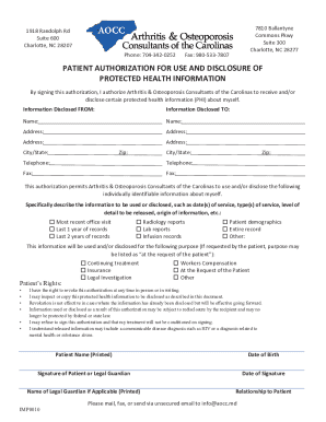 Fillable Online PATIENT AUTHORIZATION FOR USE AND DISCLOSURE OF ... Fax ...