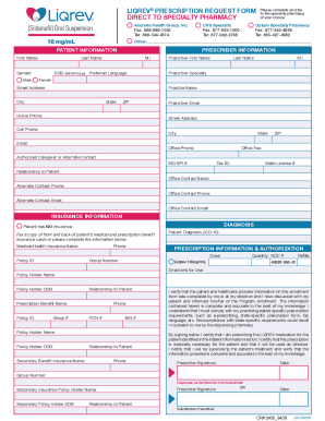 Fillable Online LIQREV Prescription Request Form Direct To Specialty ...